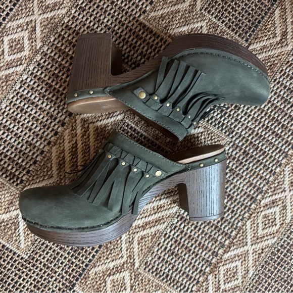 Dansko | Shoes | Dansko Deni Fringe Mule Clogs Milled Nubuck Leather ...